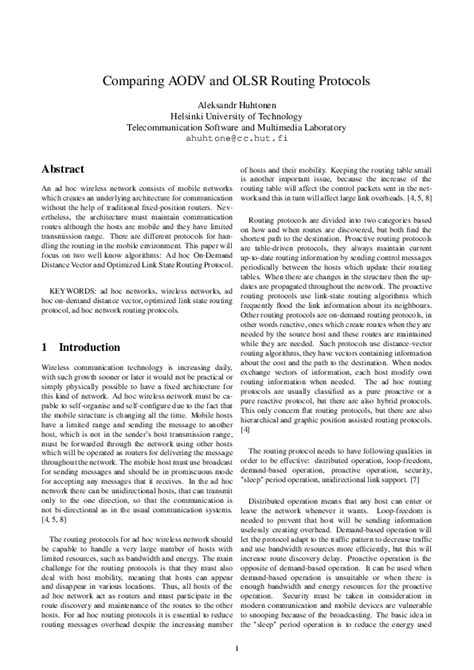 Pdf Comparing Aodv And Olsr Routing Protocols