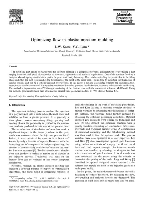 Optimizing Flow In Plastic Injection Molding Pdf Viscosity Mathematical Optimization