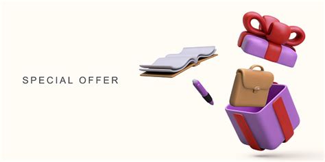 흰색 배경에 3d 현실적인 특별 제공 개념입니다 벡터 일러스트 레이 션입니다 3차원 형태에 대한 스톡 벡터 아트 및 기타 이미지 3차원 형태 선물 책 Istock