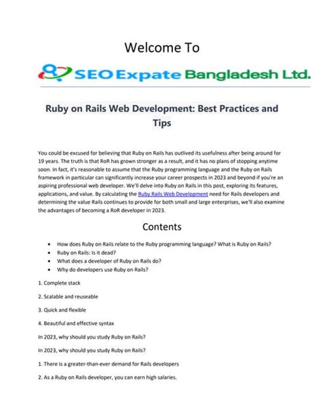Ruby On Rails Web Development Best Practices And Tipspdf
