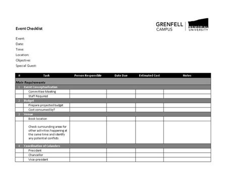 An Event Checklist Is Shown In The Form Of A Sheet With Information On It