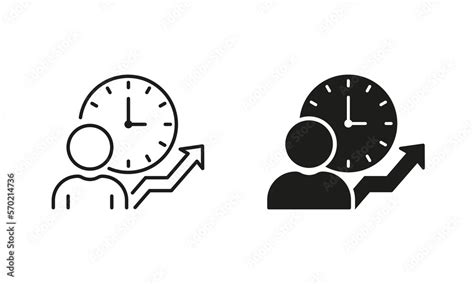 Time Management Silhouette And Line Icon Set Efficiency Productivity