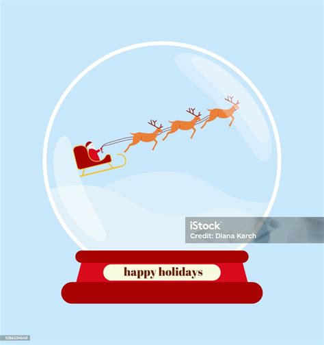 크리스마스 밤 하늘에서 보름달의 배경에 썰매와 북부 썰매산타 클로스 산타 스노우 글로브와 메리 크리스마스 인사말 카드 인사말 카드에 대한 벡터 그림 12월에 대한 스톡 벡터