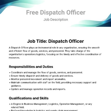 Free Dispatch Officer Job Description Template To Edit Online