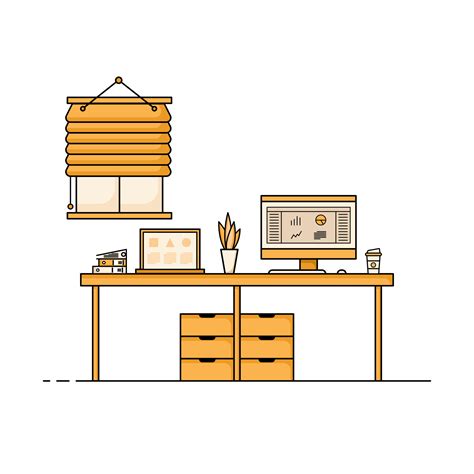 Flat Design Of Working Table With Computer Desktop Equipment Working