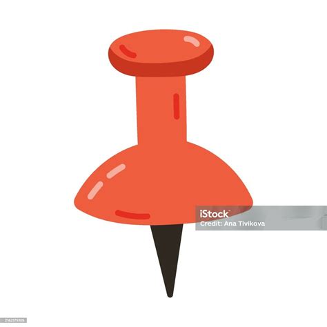 귀여운 만화 푸시 핀 와 플라스틱 빨간 상의 와 바늘 압정 포인터 통지 및 코르크 보드에 종이를 부착하기 위한 고정 버튼 헤드 손으로 그린 사무실과 학교 문구 클립 아트가