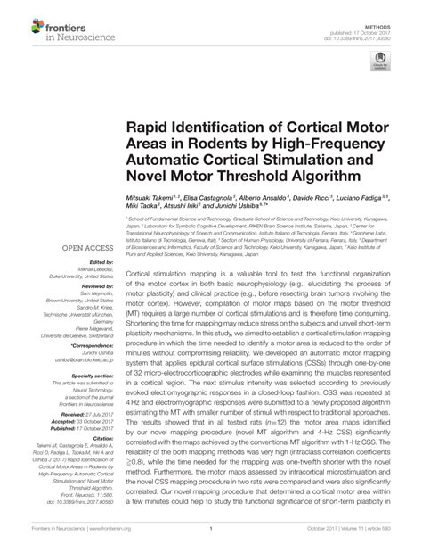 Pdf Rapid Identification Of Cortical Motor Areas In Rodents By High
