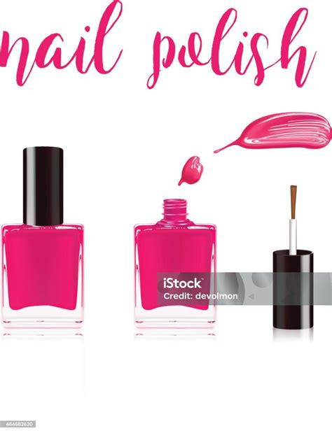 분홍색 매니큐어 위에 병 뚜껑이 있는 병에 고 흰색 배경에 고립 얼룩 드롭 네일 벡터 일러스트입니다 공연에 대한 스톡 벡터 아트 및 기타 이미지 Istock