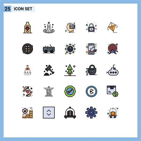 Stock Vector Icon Pack Of 25 Line Signs And Symbols For Kite Padlock Water Lock Human Editable