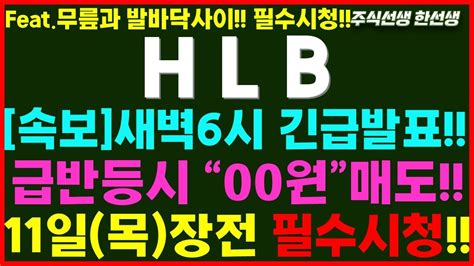 Hlb 에이치엘비 속보새벽6시 긴급발표 11일목 장전 필수시청 급반등시 00원 매도 목요일 대응전략은