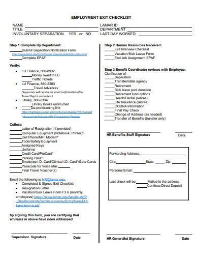 FREE Exit Checklist Samples In MS Word MS Excel Google Docs Google Sheets PDF
