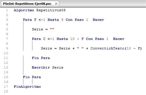 Pseint Repetitivo 08 Realizar Un Algoritmo Que Muestre La Siguiente