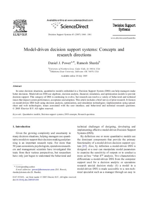 Pdf Model Driven Decision Support Systems Concepts And Research Directions