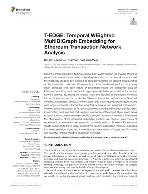 Pdf T Edge Temporal Weighted Multidigraph Embedding For Ethereum