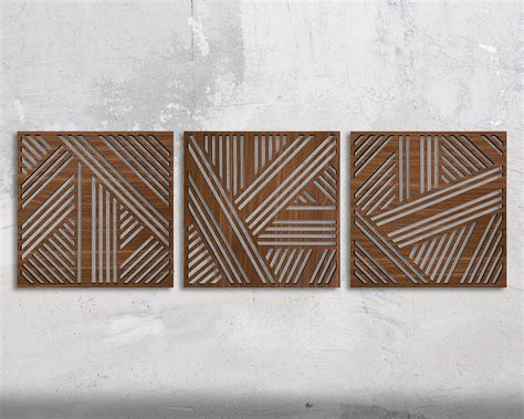 Geometric Strings Wood Wall Art Decor 3 Piece Large Wall Art Set Of 3 Aesthetic