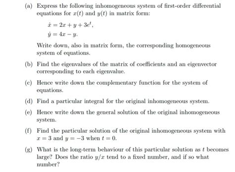 Solved A Express The Following Inhomogeneous System Of