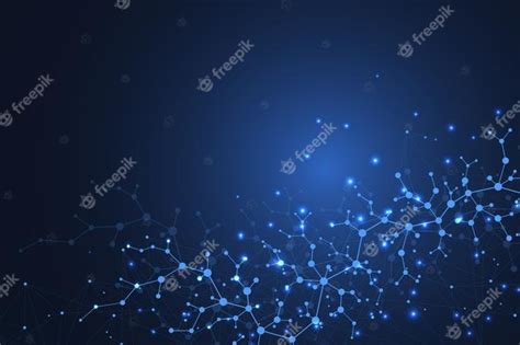 필드의 얕은 깊이와 과학 분자 배경 Dna 이중 나선 그림 Dna 분자가 있는 신비한 벽지나 배너 유전 정보 벡터 프리미엄 벡터