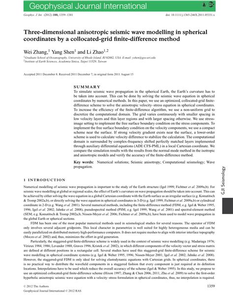 Pdf Three Dimensional Anisotropic Seismic Wave Modeling In Spherical Coordinate By A