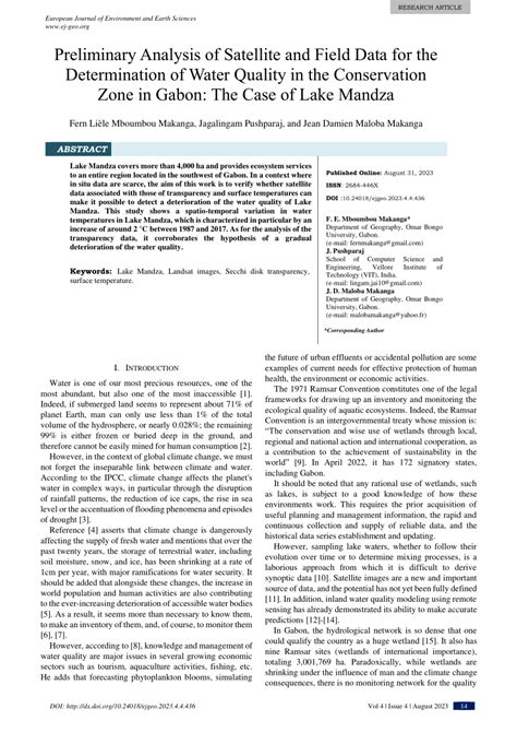 Pdf Preliminary Analysis Of Satellite And Field Data For The Determination Of Water Quality In
