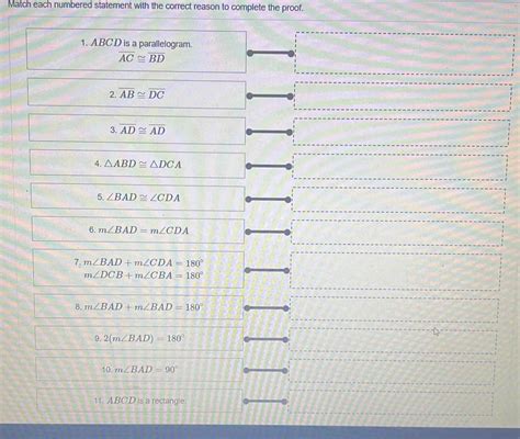 Solved Match Each Numbered Statement With The Correct Reason To Complete The Proof 1 Abcd Is