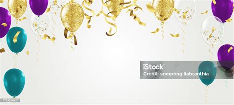 파란색 바탕에 별과 화려한 Buntings 플래그와 함께 화려한 생일 풍선의 낱 단 벡터입니다 공기 주입에 대한 스톡 벡터 아트 및 기타 이미지 Istock