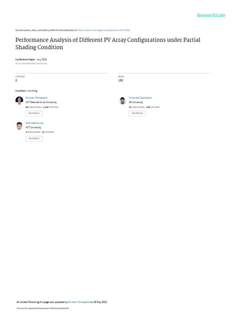 Performance Analysis Of Different Pv Array Configurations Under Partial Shading Condition Pdf