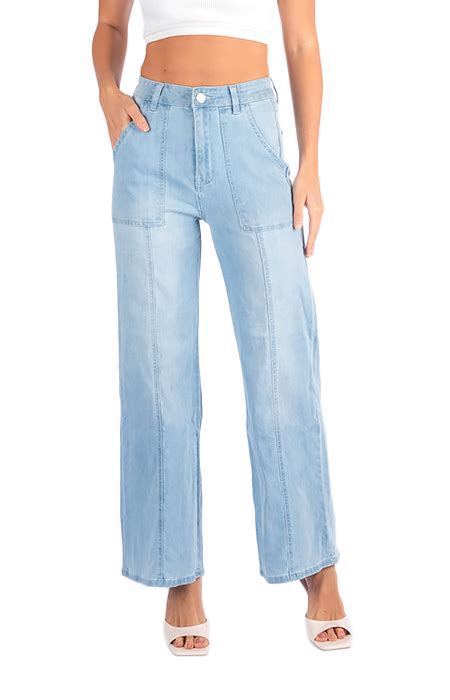 Wakee Light Blue Wide Leg Jeans With Feature Stitching 7110 Fashion