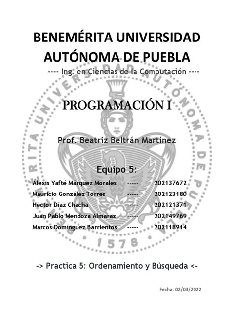 Practica 5 Ordenamiento Y Busqueda Pdf Algoritmos Desarrollo De Software