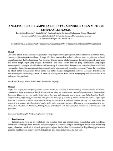 Analisa Durasi Lampu Lalu Lintas Menggunakan Metode Simulasi Anylogic Pdf