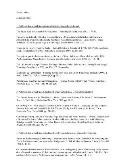 Pekka Leimu Julkaisuluettelo 1 Artikkelit Turun Yliopisto