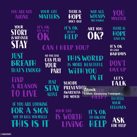 Suicide Prevention Awareness Week Day Month Quotes Stock Illustration