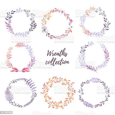 손으로 그린 수채화 삽화 월계관 화 환입니다 꽃 디자인 요소입니다 결혼식 초대장 인사말 카드 블로그 로고 인쇄 및 더 많은 대 한 완벽 한 초대장에 대한 스톡 벡터 아트 및