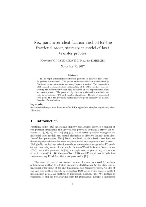 Pdf New Parameter Identification Method For The Fractional Order State Space Model Of Heat