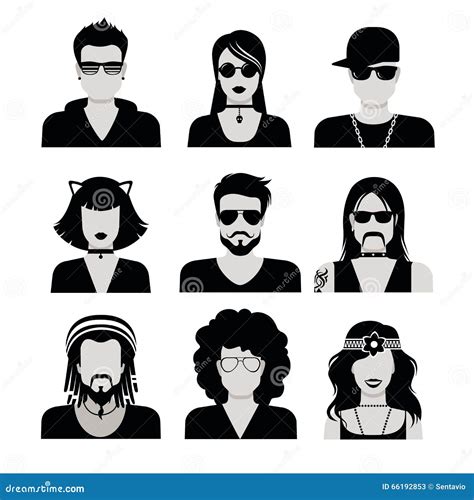Flat Vector Black And White People Haircut Vector Avatar Icon Stock