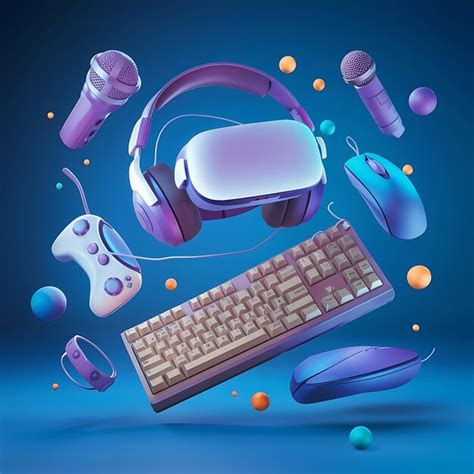 Flying Gaming Gears Like Mouse Keyboard Joystick Headset Vr Microphone 3d Illustration Vector