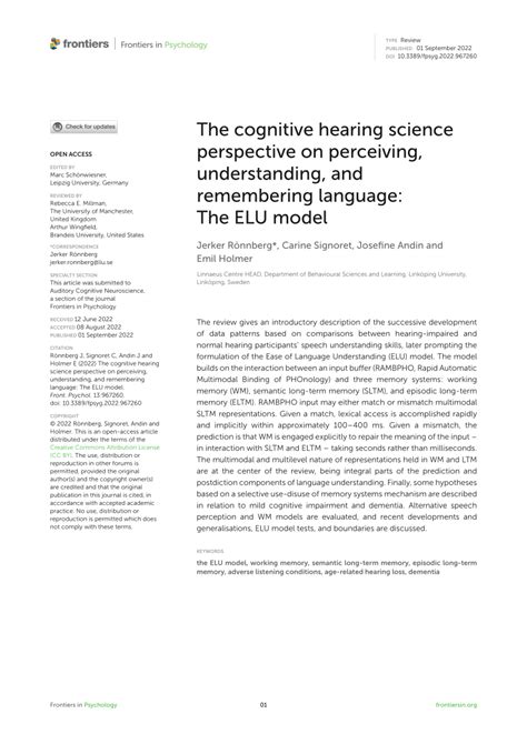 Pdf The Cognitive Hearing Science Perspective On Perceiving Understanding And Remembering
