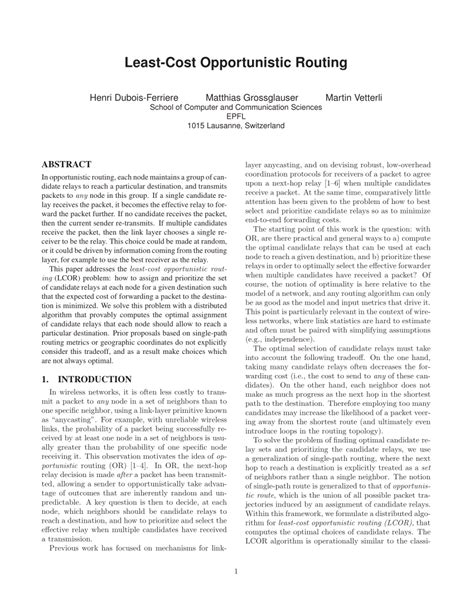 Pdf Least Cost Opportunistic Routing