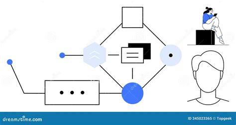 abstract flowchart with human elements connected by lines and geometric
