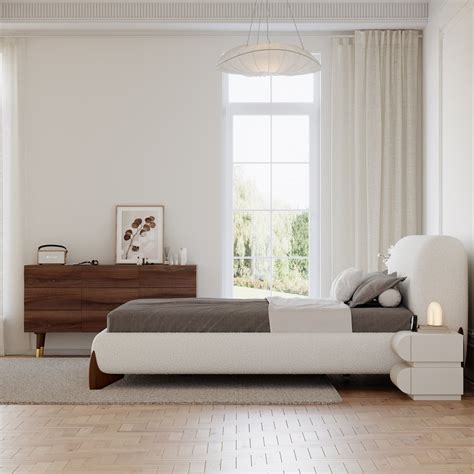 King Size White Boucle Platform Bed Frame Homary