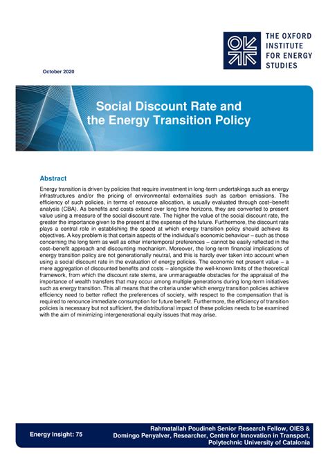 Pdf Social Discount Rate And The Energy Transition Policy