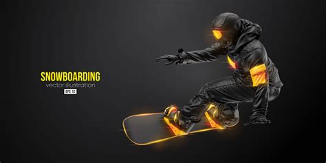 검은 배경에 스노우보드의 추상적인 실루엣 트릭을 하는 스노보더 남자 조각 벡터 그림 3차원 형태에 대한 스톡 벡터 아트 및 기타