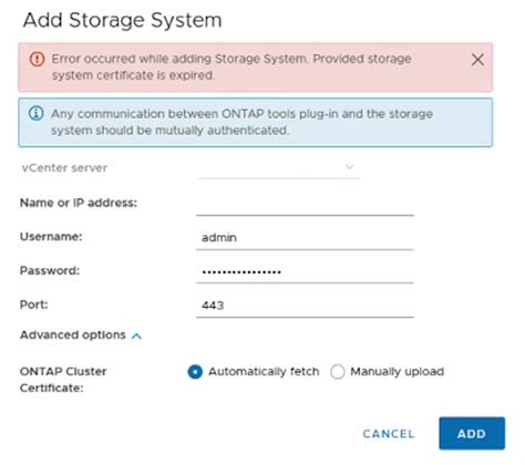 Adding Storage In Ontap Tools For Vmware Vsphere Fails With Error