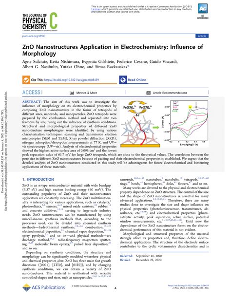 Pdf Zno Nanostructures Application In Electrochemistry Influence Of Morphology