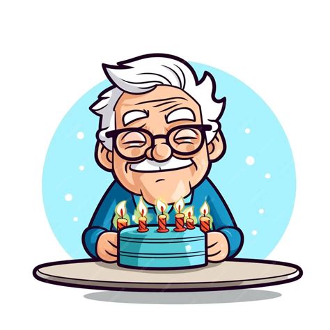 Cartoon Illustration Of An Old Man With A Birthday Cake Generative Ai