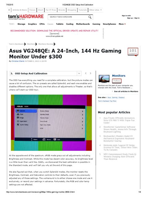 Toms Hardware Vg248qe Osd Setup And Calibration Pdf Computer Monitor Rgb Color Model