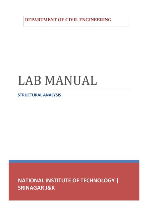 Structural Analysis Lab Manual National Institute Of Technology