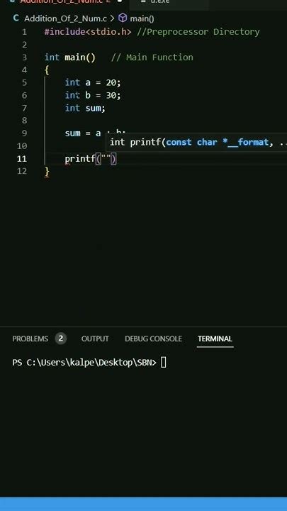 Addition Of Two Numbers C Program Programming Cprogramming