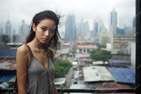 Premium Ai Image A Thai Girl From Bangkok City Background Generative Ai