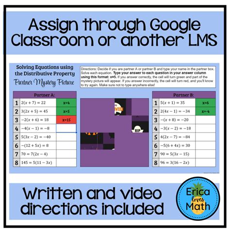 Solving Equations Using Distributive Property Digital Halloween Partner Activity Made By Teachers