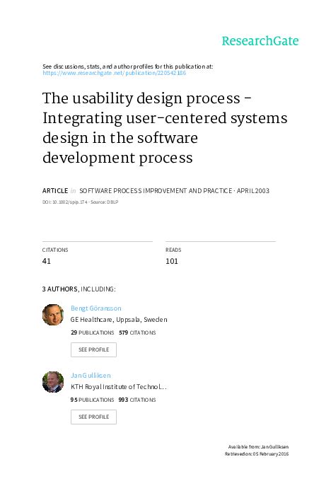 Pdf The Usability Design Process Integrating User Centered Systems
